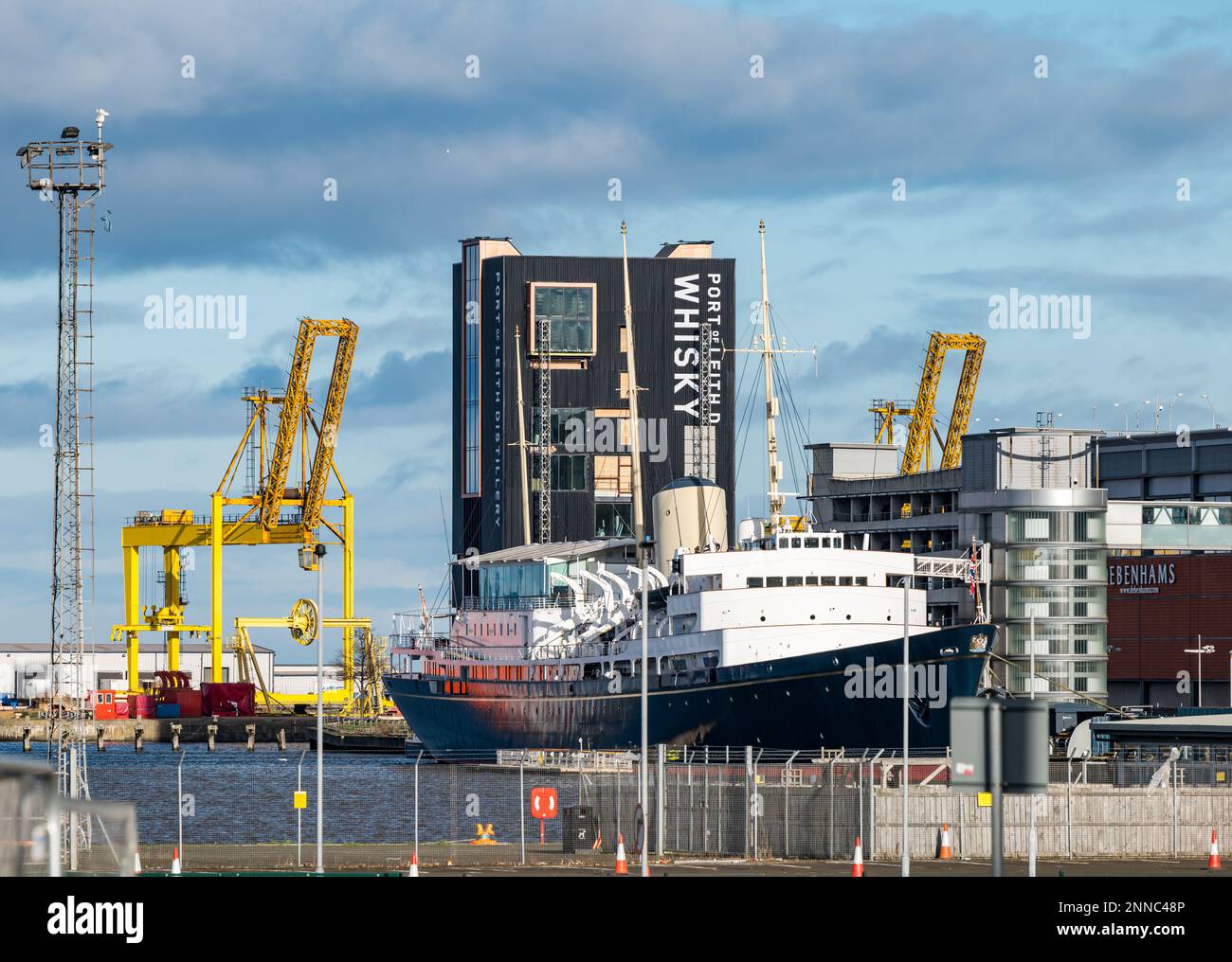 View of Royal Yacht Britannia and Port of Leith Distillery, Leith ...