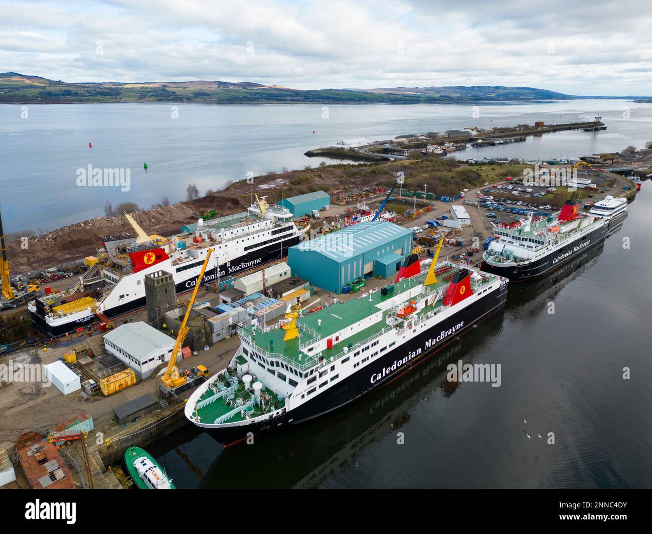 Greenock, Scotland, UK. 25 February 2023. Glen Sannox ferry is seen in ...