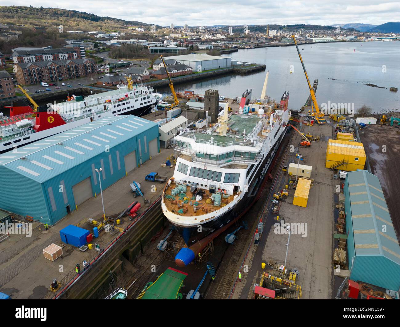 Greenock, Scotland, UK. 25 February 2023. Glen Sannox ferry is seen in ...