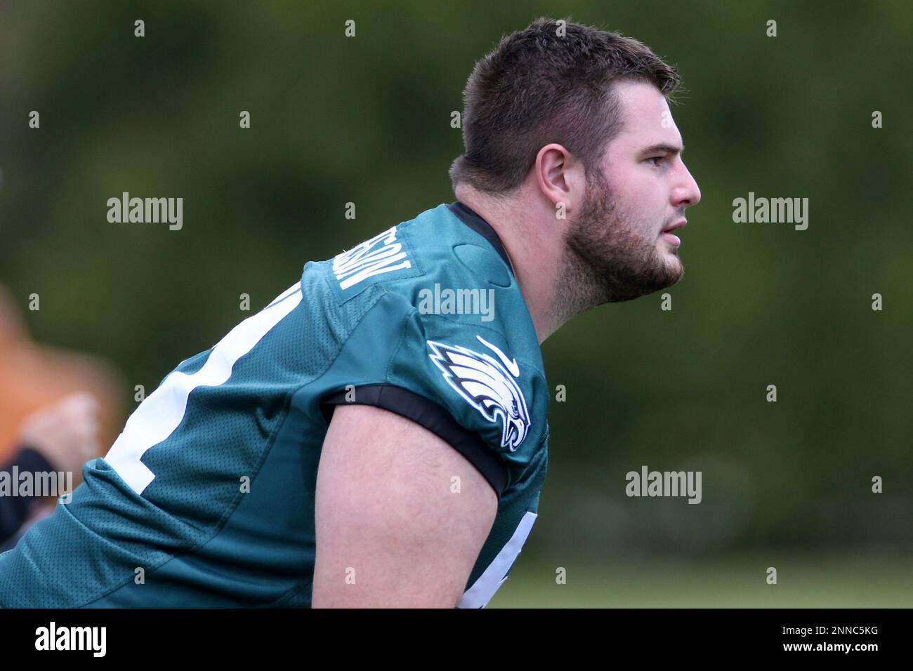 Philadelphia Eagles offensive lineman Landon Dickerson warms up during ...