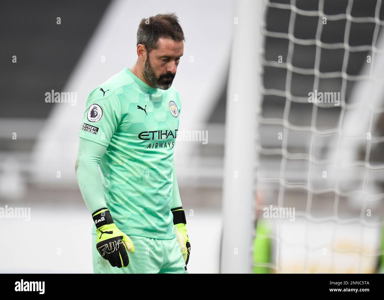 Manchester City's goalkeeper Scott Carson reacts during the English ...