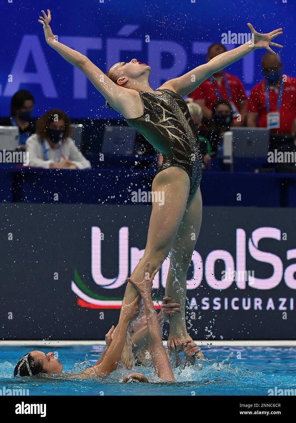 Members of the Polish team in action in the team free final of artistic ...