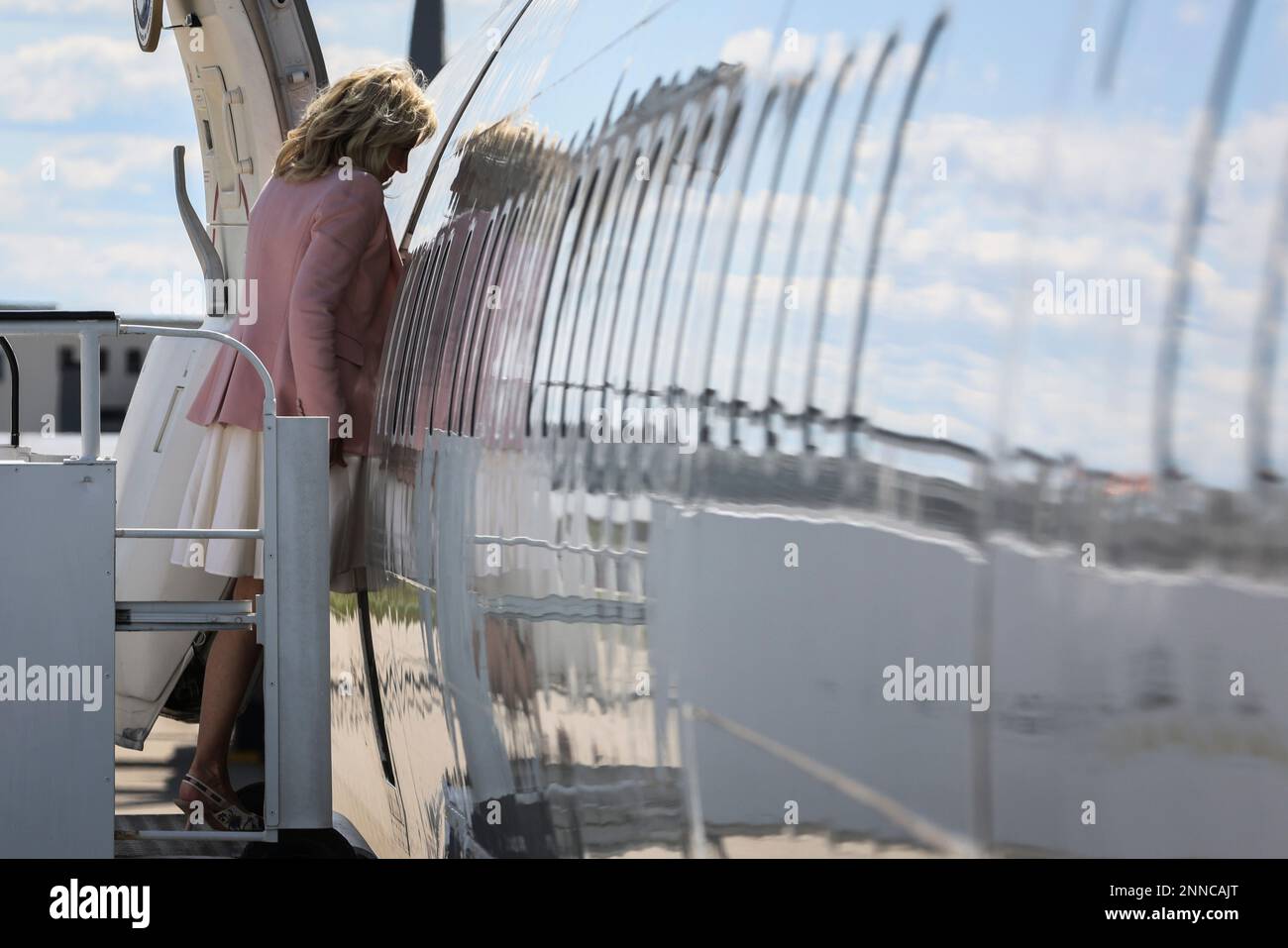 First lady Jill Biden boards a plane as she departs Yeager Airport in ...