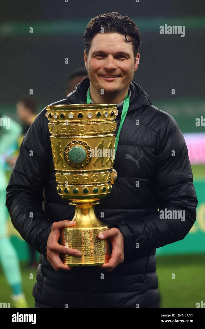 Dortmund's head coach Edin Terzic celebrates with the trophy after the ...
