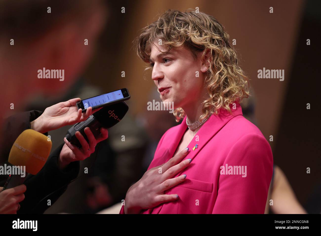 Berlin, Germany. 25th Feb, 2023. Thea Ehre, actress, gives interviews ...