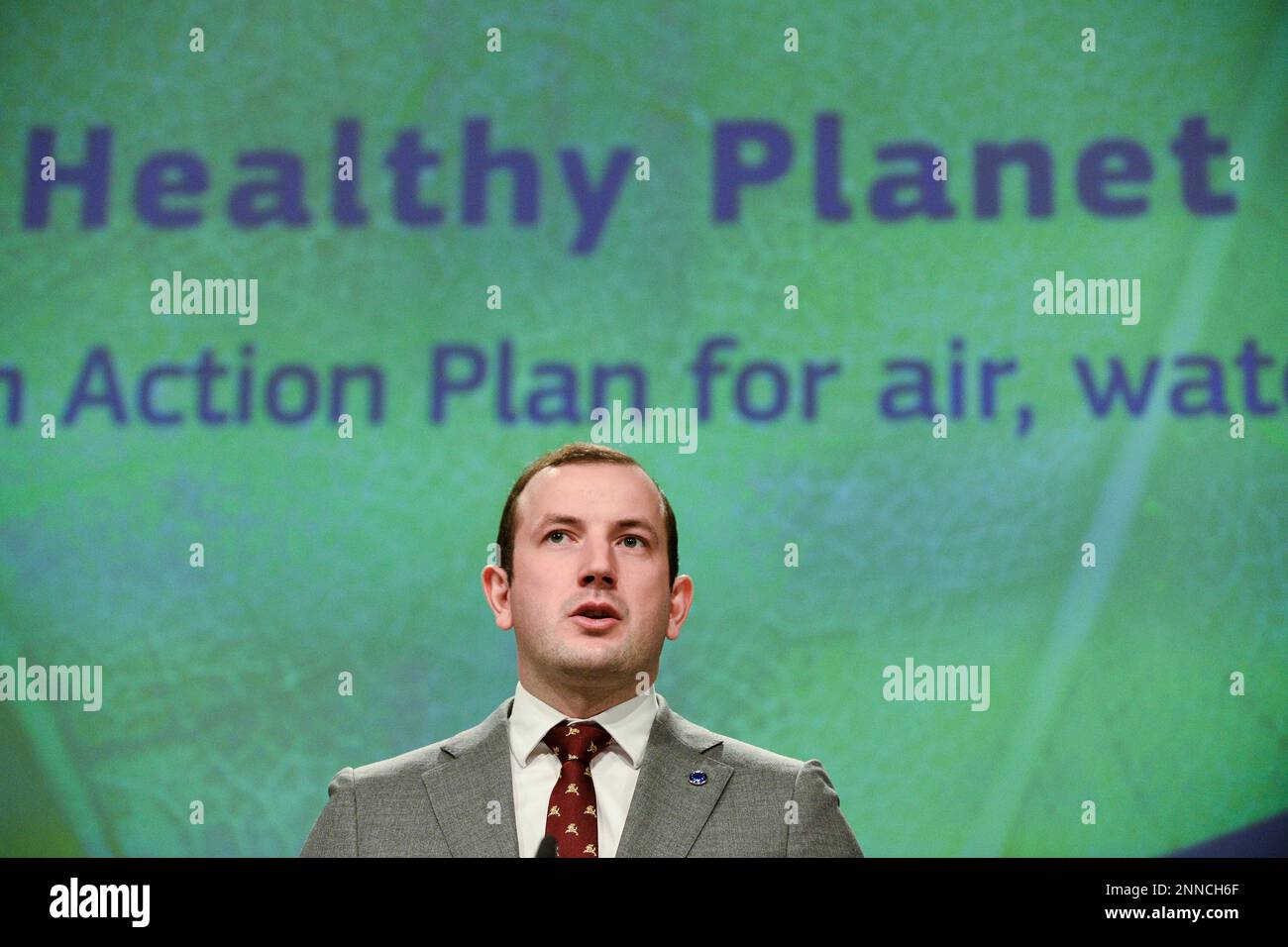 European Commissioner for Environment and Oceans Virginijus Sinkevicius speaks during a media ...