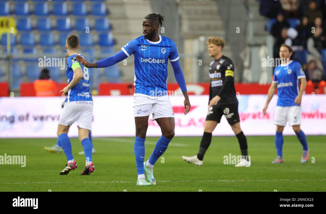 Genk's Tolu Arokodare gestures during a soccer match between KRC Genk ...