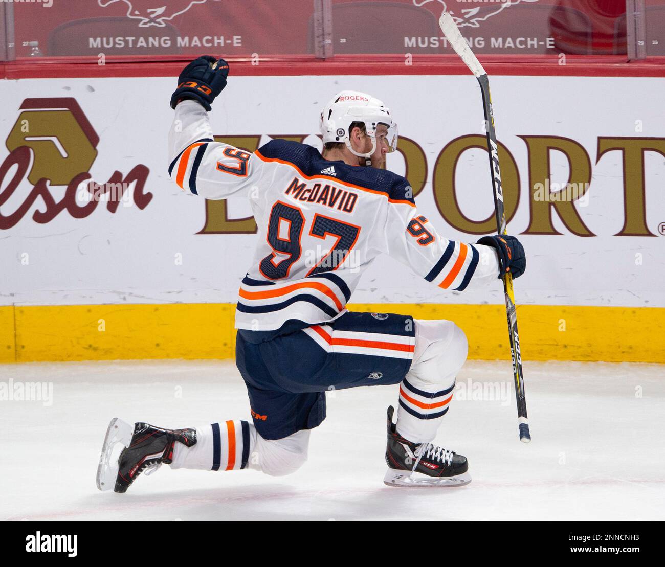Edmonton Oilers' Connor McDavid (97) celebrates after scoring the ...