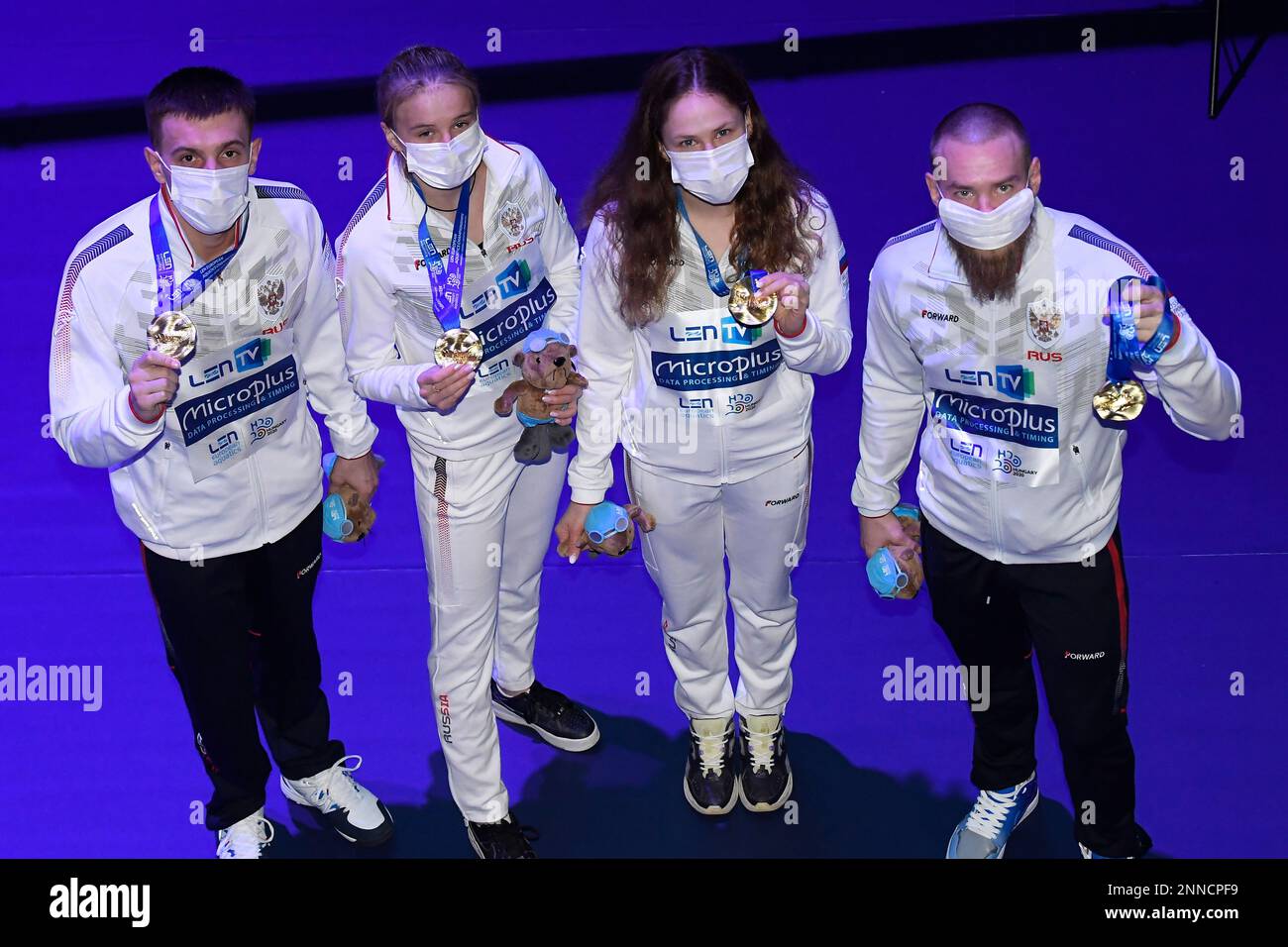 Gold medal winners Viktor Minibaev, Ekaterina Beliaeva, Kristina Ilinykh and Evgenii Kuznetsov ...