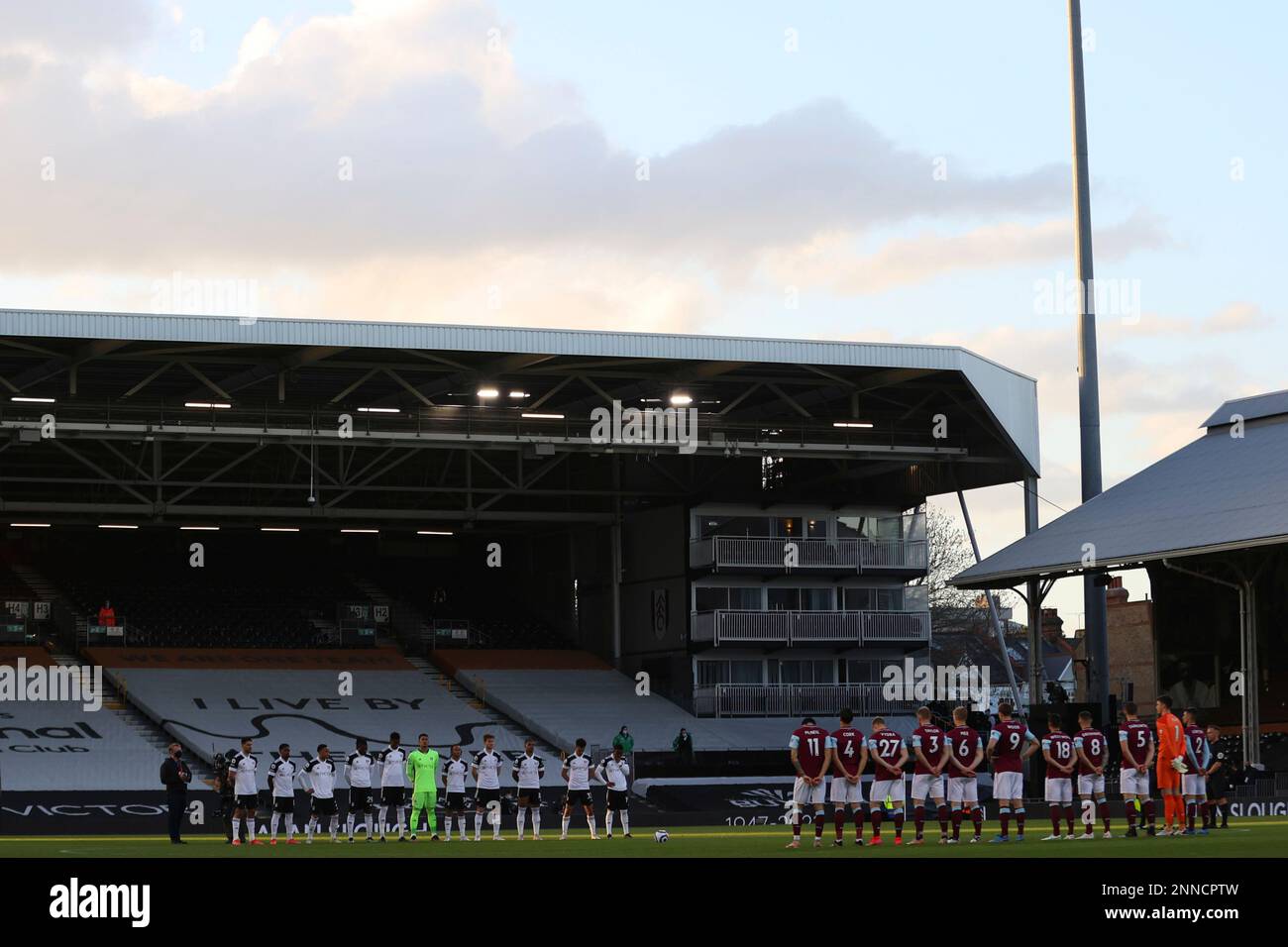 Squads line up ahead of the English Premier League soccer match between ...
