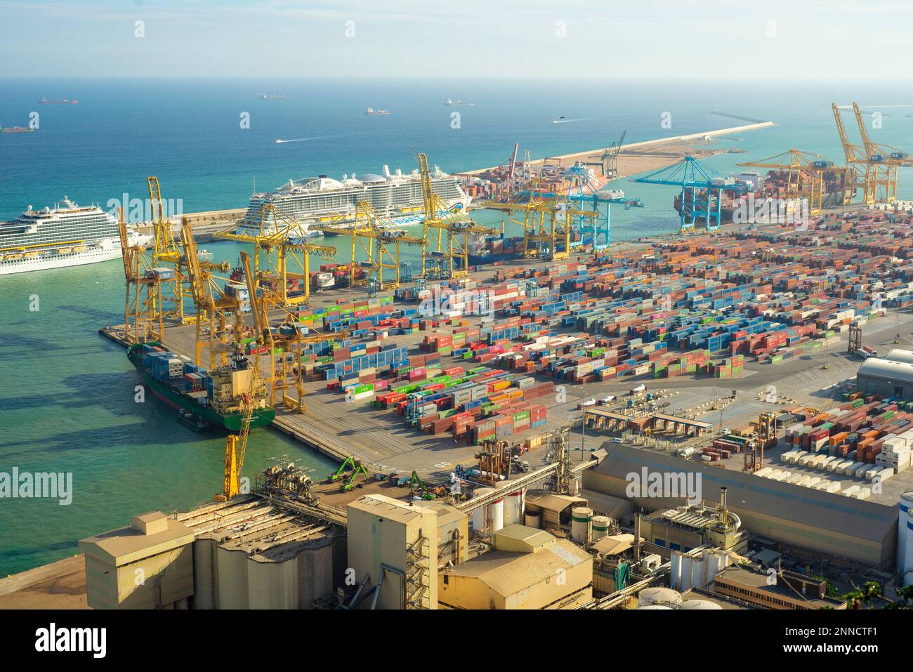 Barcelona ship terminal, view from Montjuic Stock Photo - Alamy