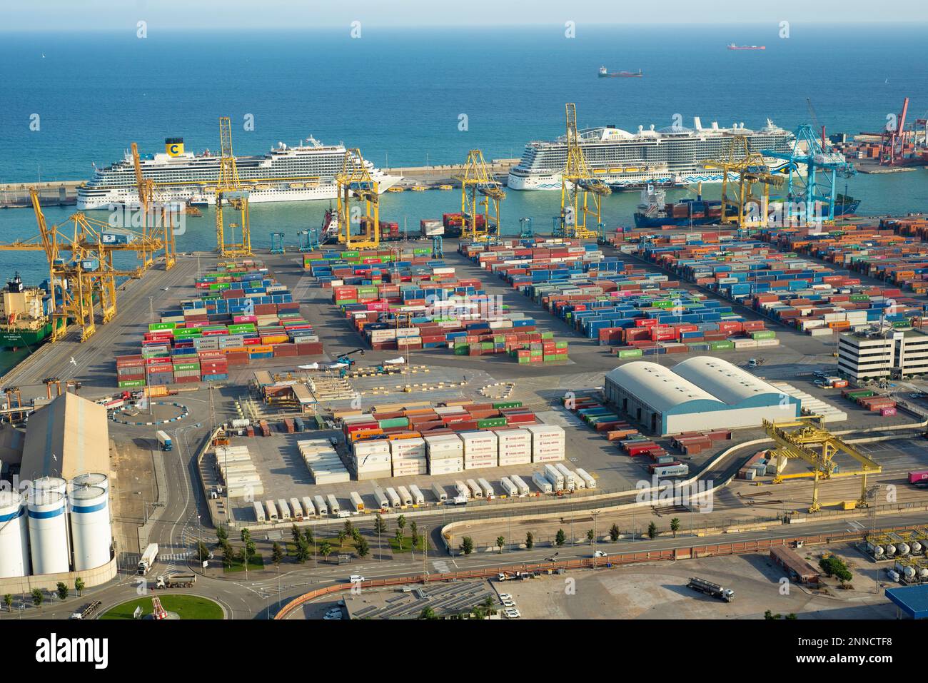 Barcelona ship terminal, view from Montjuic Stock Photo - Alamy