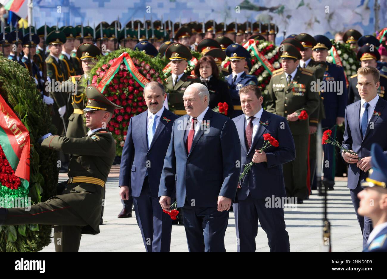 Belarus President Alexander Lukashenko, centre, surrounded by his sons ...
