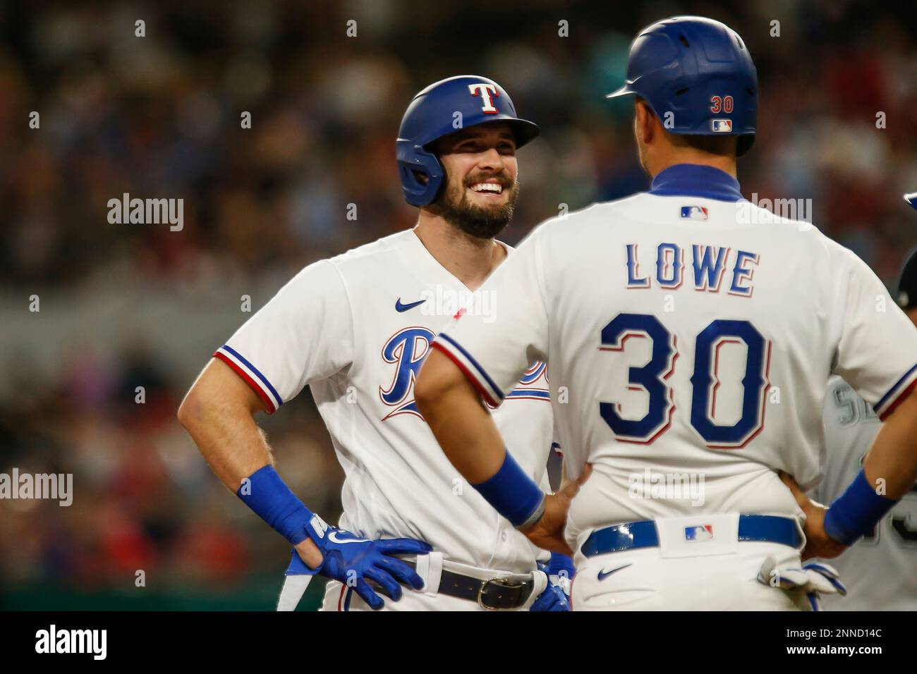 ARLINGTON, TX - MAY 08: Texas Rangers Outfield Joey Gallo (13) talks to ...
