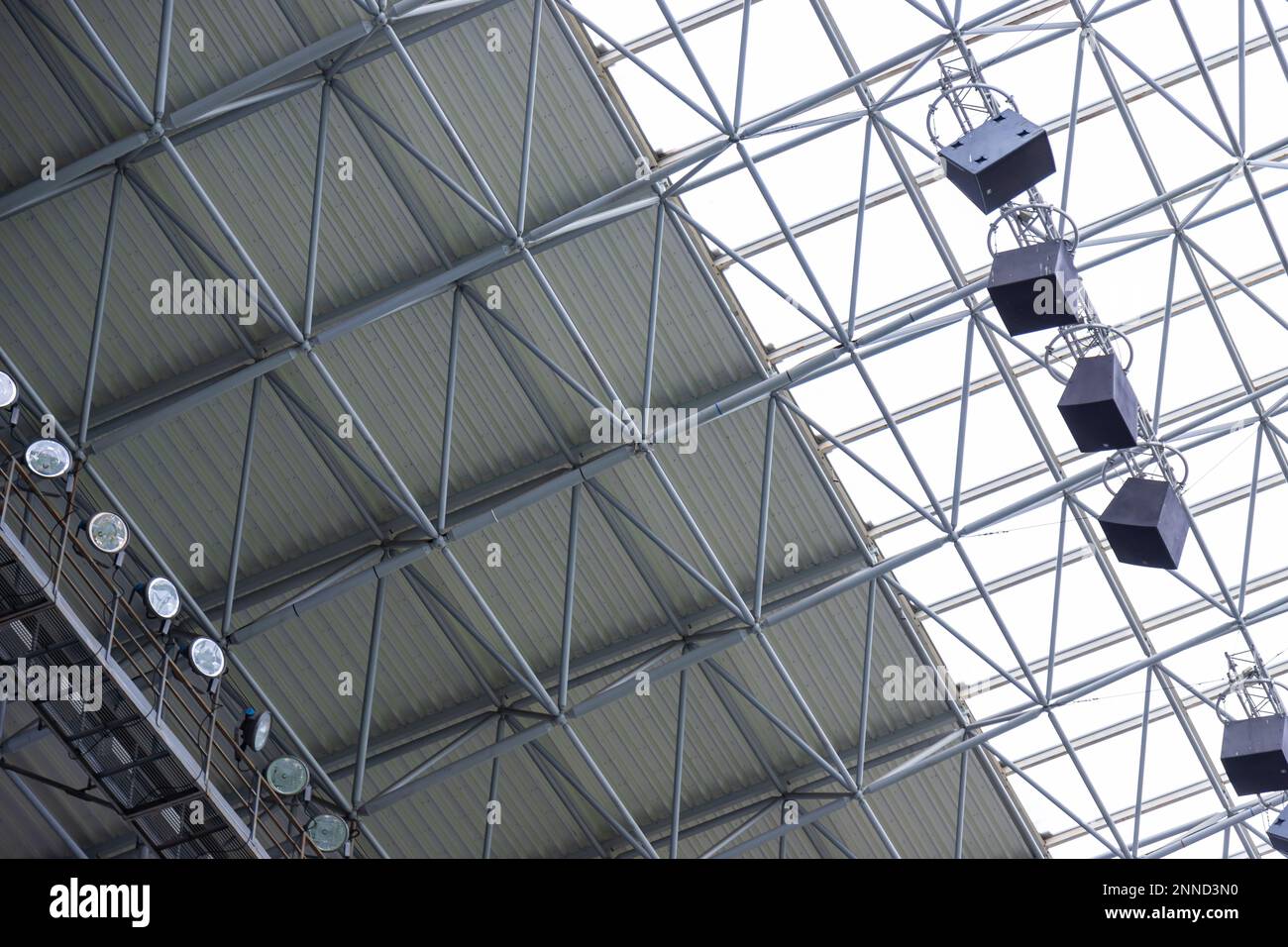 lights and speakers of sport stadium, Soccer football stadium roof ...