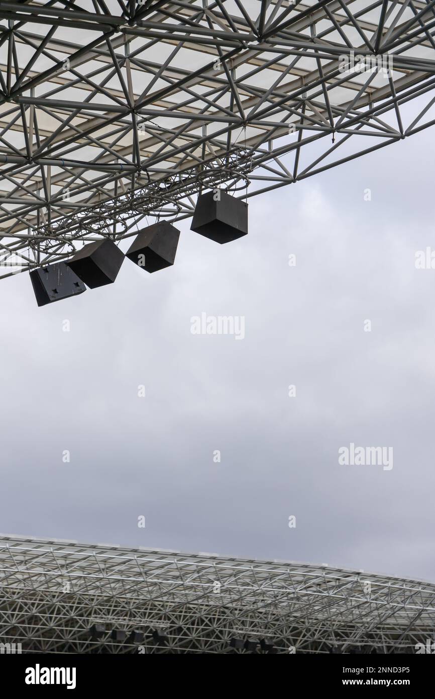 lights and speakers of sport stadium, Soccer football stadium roof ...