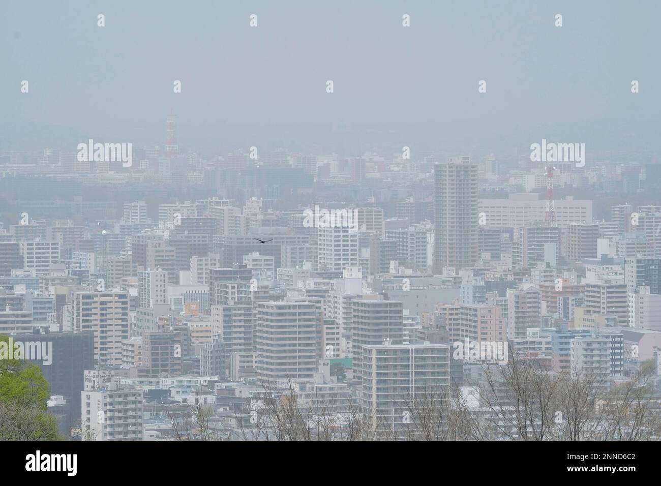 Yellow sand dusts Sapporo city, Hokkaido on May 8, 2021. According to ...