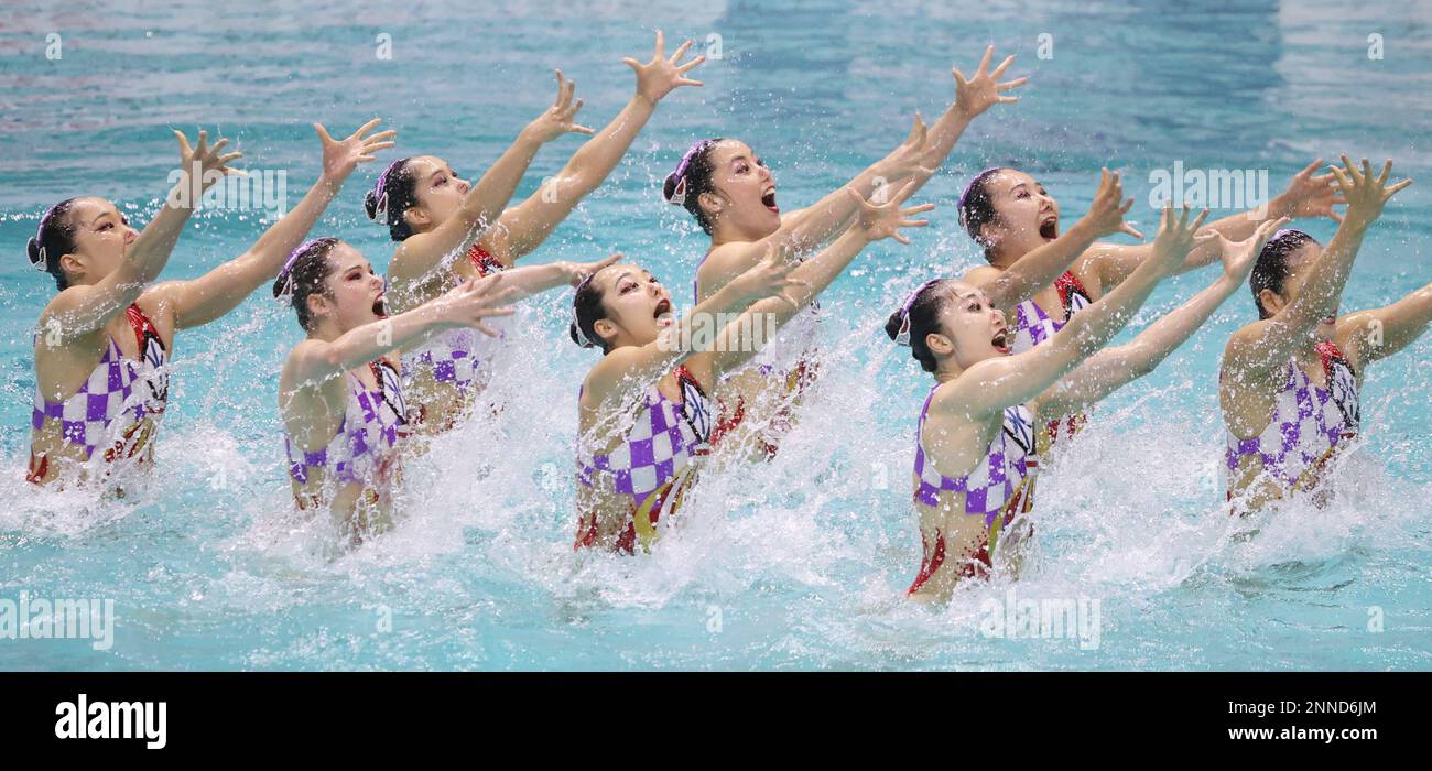 Japanese artistic swimming national team performs free routine, FR, of ...