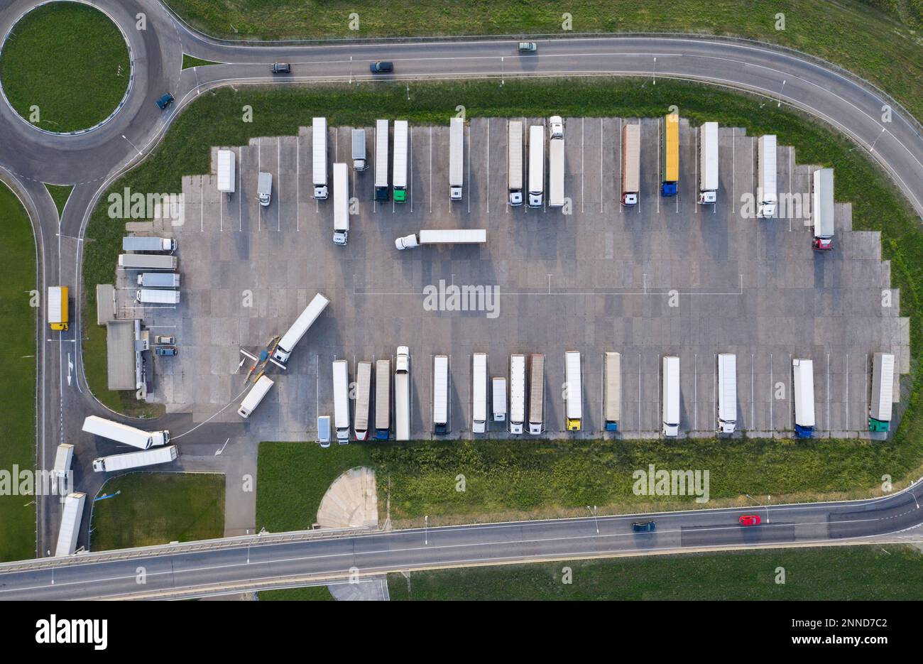 Aerial view truck parking lot hi-res stock photography and images - Alamy