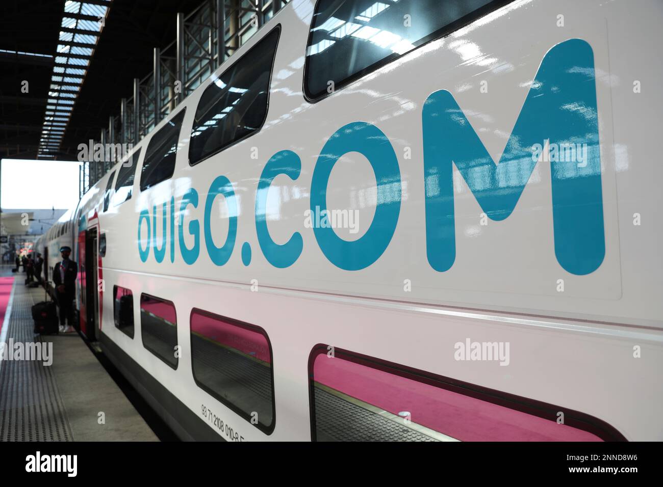 A train parked during the inauguration of Ouigo's first journey, on 7 ...