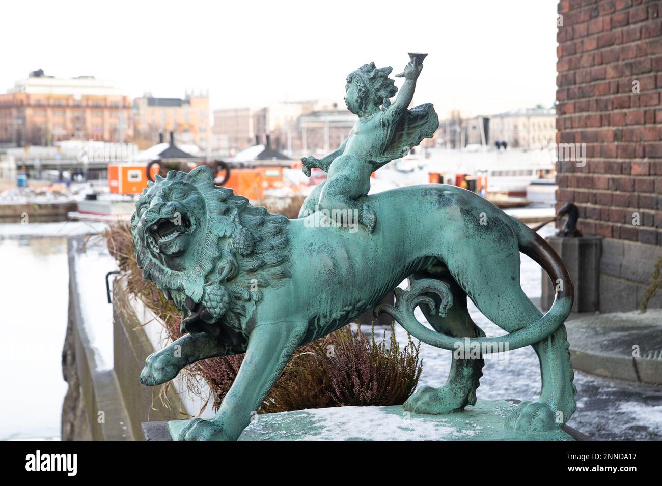 (Anskar Almquist) Bachus riding on leion. Outside city hall, stockholm ...