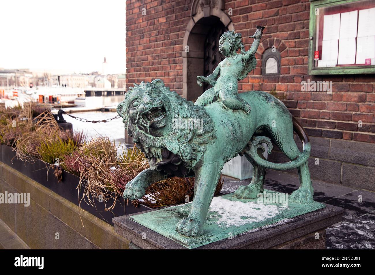 (Anskar Almquist) Bachus riding on leion. Outside city hall, stockholm ...