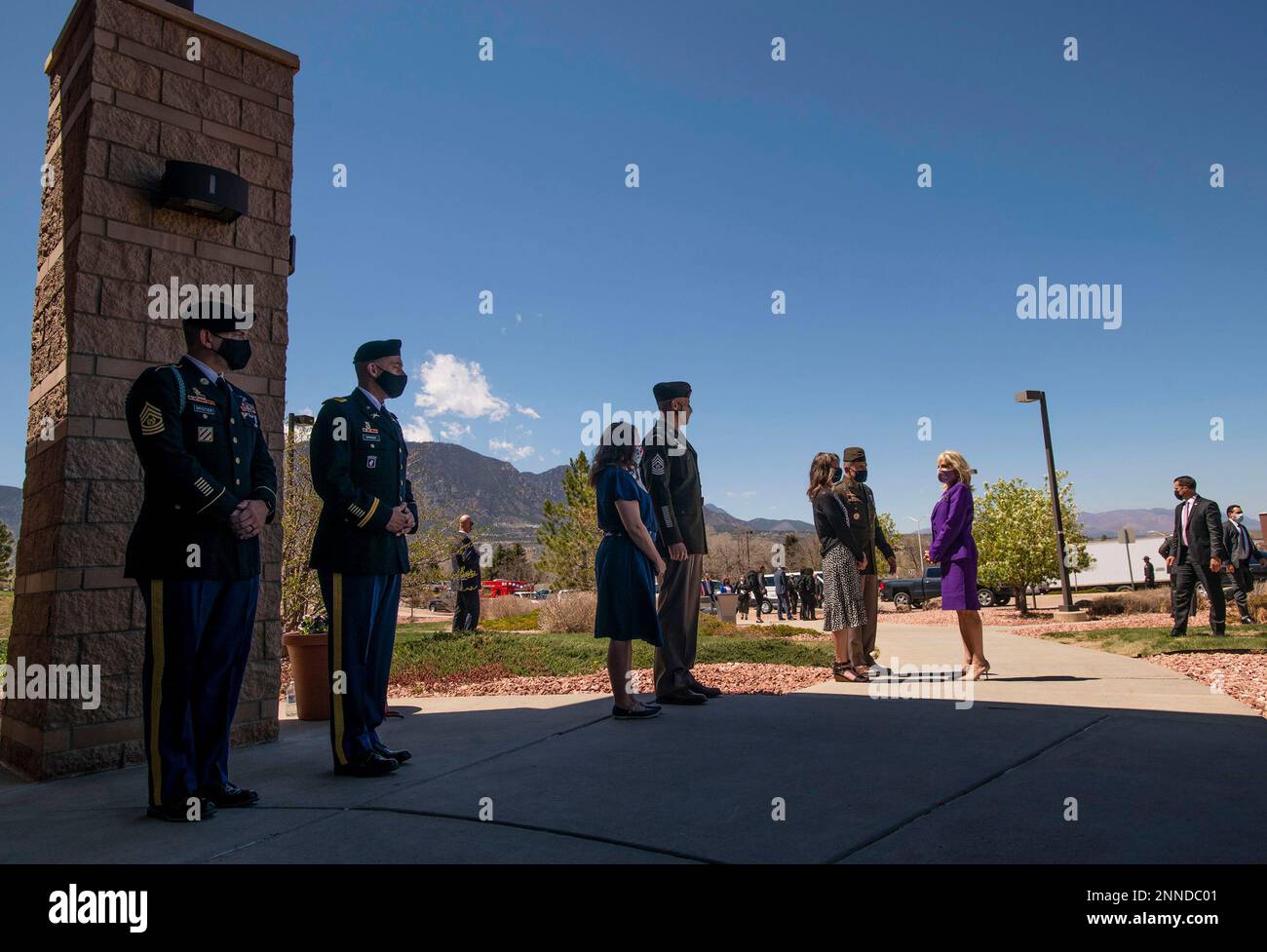 First lady Jill Biden greets Maj. Gen. Matt McFarlane and his wife ...