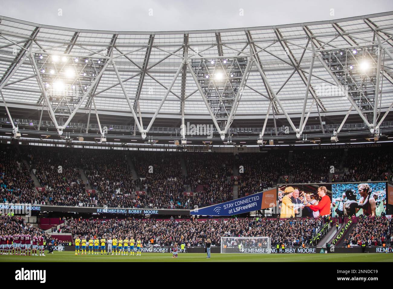 London, UK. 25th Feb, 2023. London Stadium pays respects to Bobby Moore ...