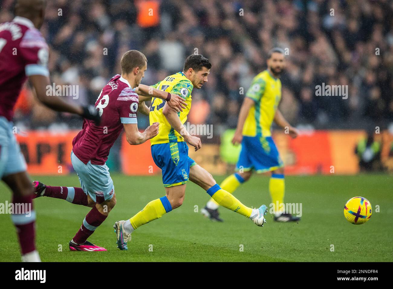 London, UK. 25th Feb, 2023. Remo Freuler #23 of Nottingham Forest plays ...