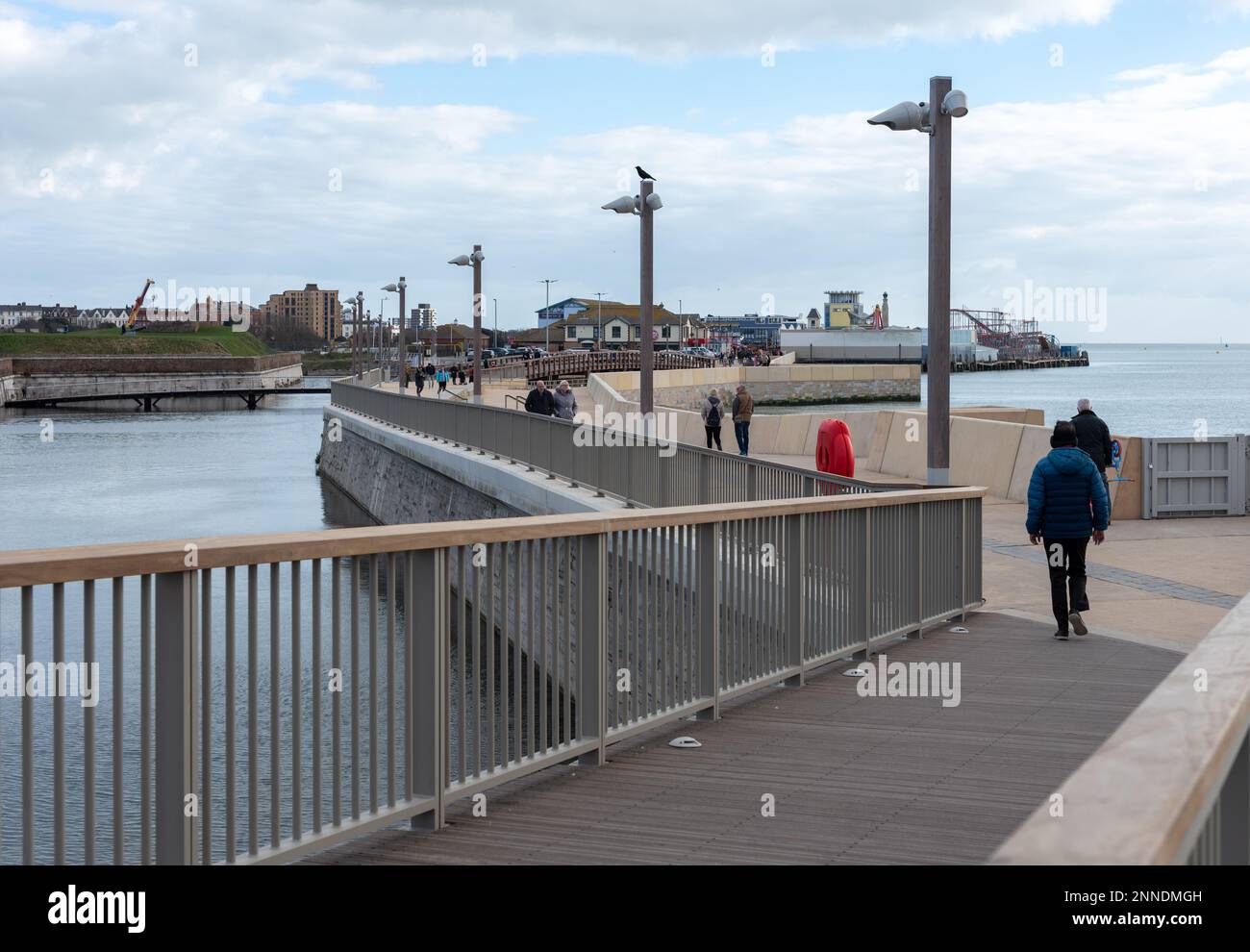 Newly opened coastal walk and sea defences in Portsmouth, Hampshire ...