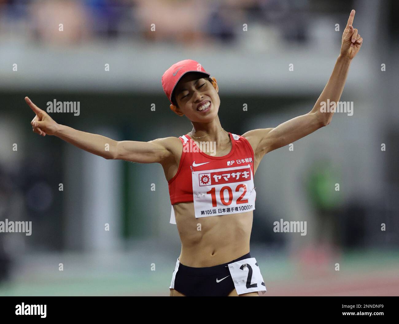 Rurika Hironaka of Japan crosses the finish line during women's 10000m ...