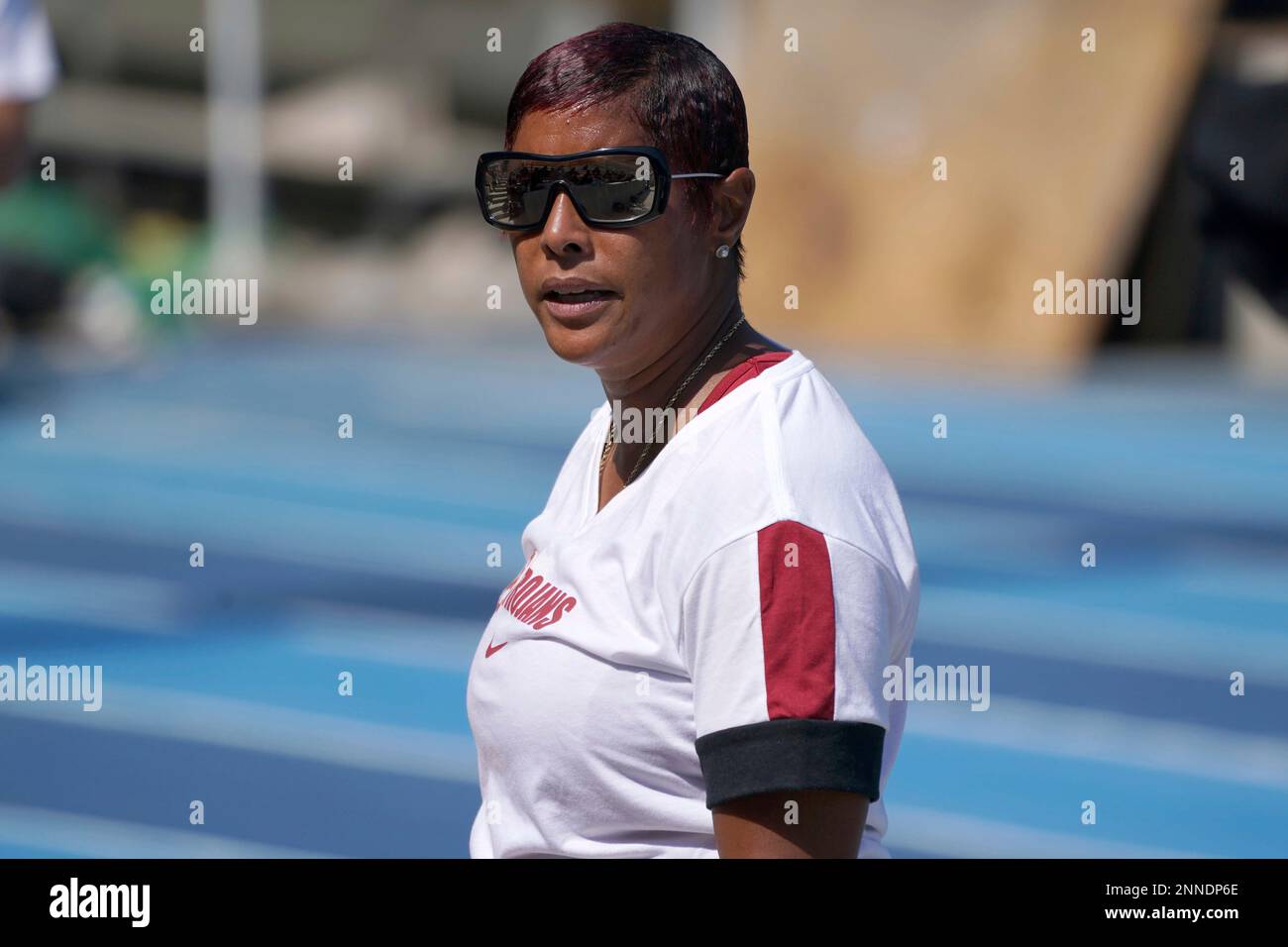 Southern California Trojans coach Caryl Smith Gilbert reacts during a ...