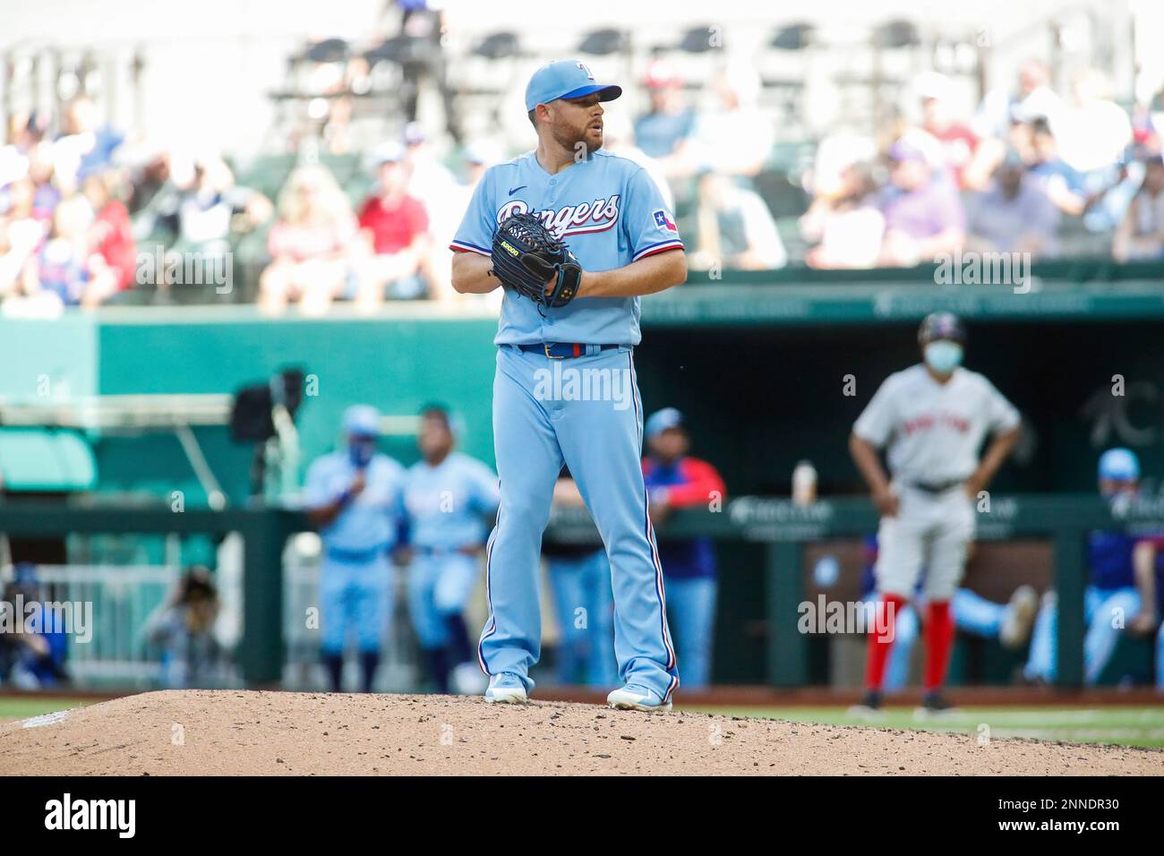ARLINGTON, TX - MAY 02: Texas Rangers Pitcher Ian Kennedy (31) gets the ...