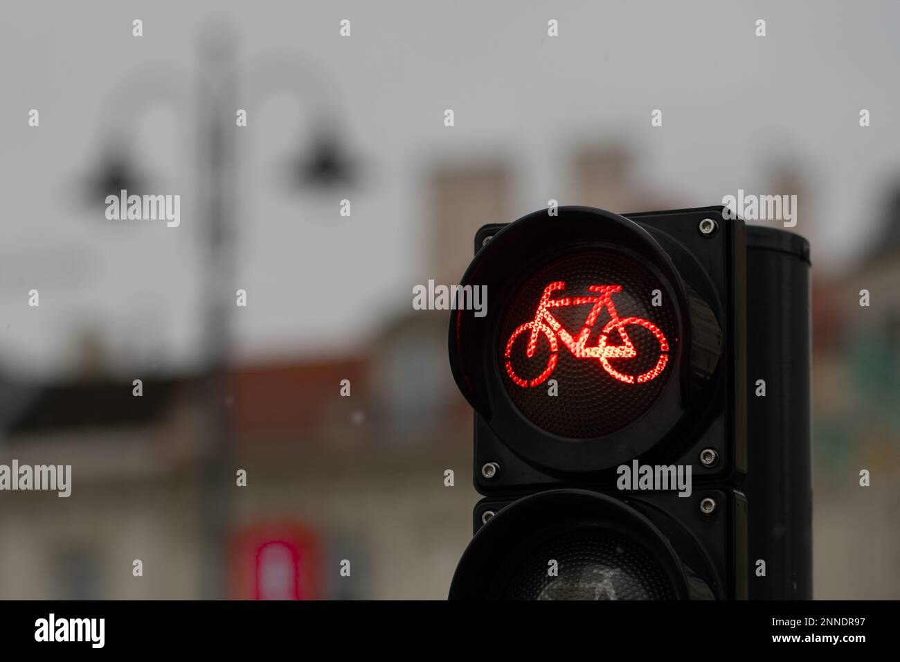 Sustainable transport. Bicycle traffic signal, red light, stop sign ...