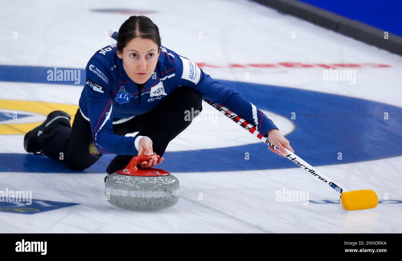 United States skip Tabitha Peterson makes a shot against Team Canada at ...