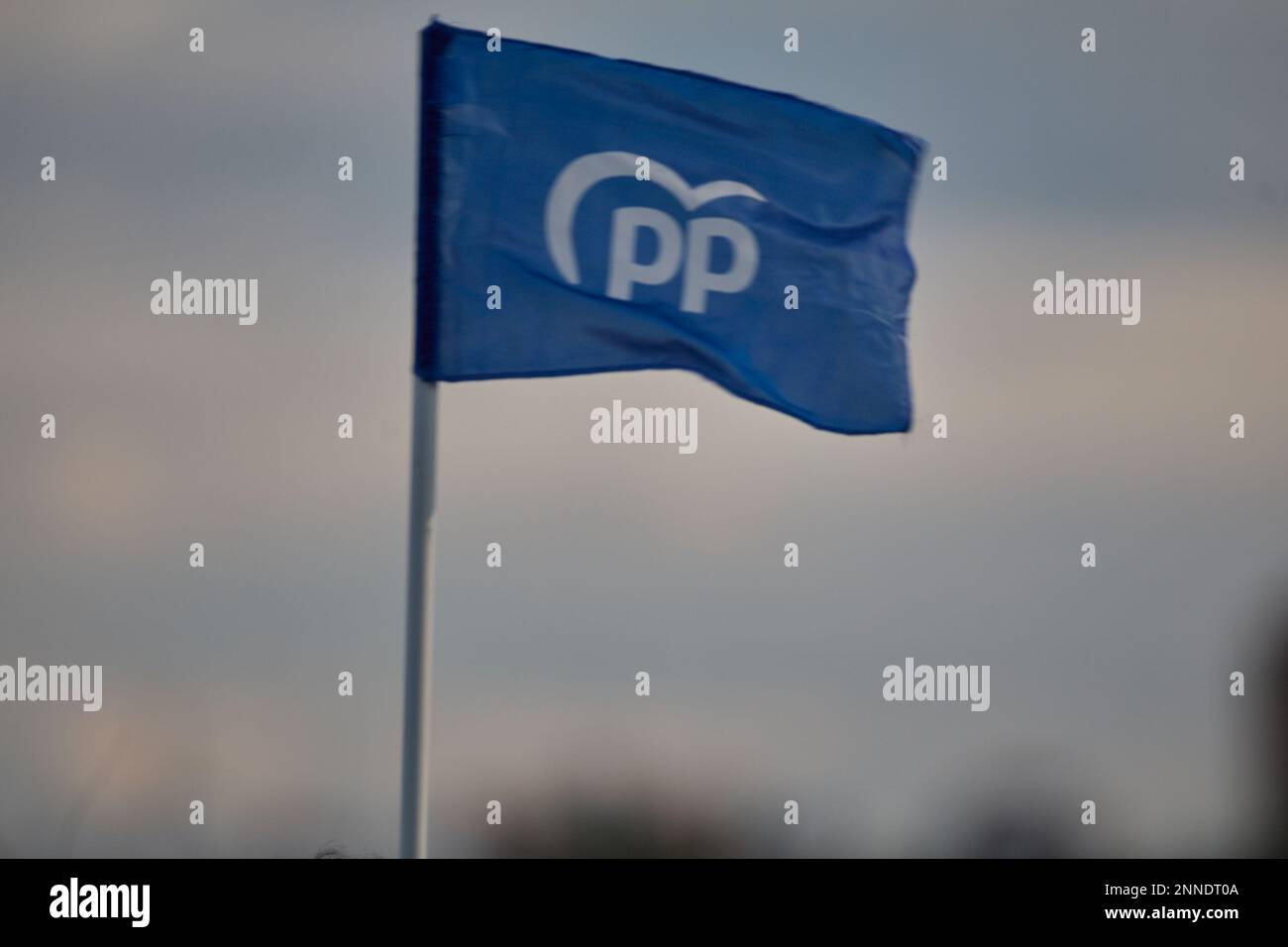 The flag of the Popular Party in the last act of campaign of the party ...