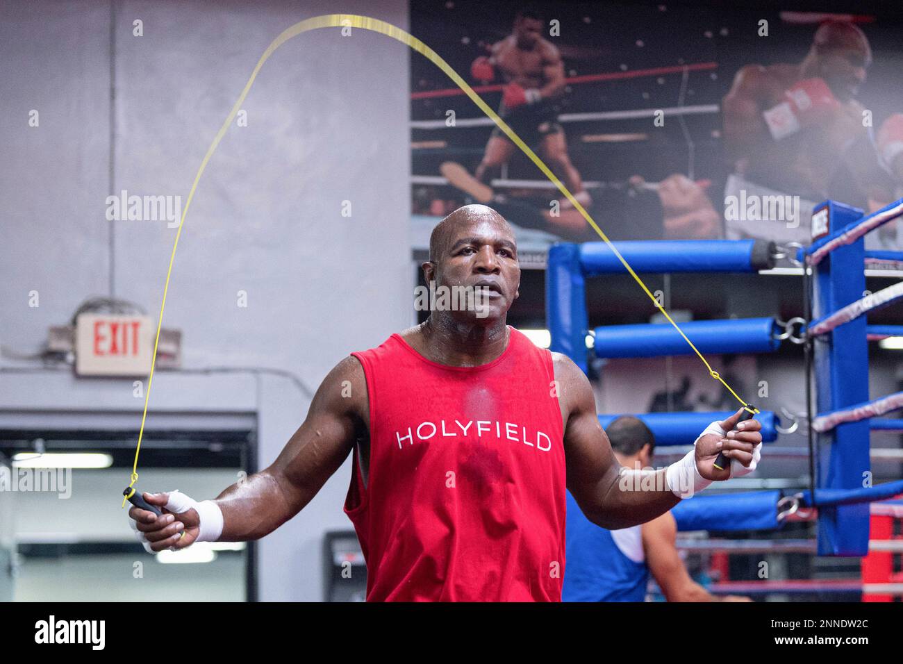 Former heavyweight boxing champion Evander Holyfield trains for an ...