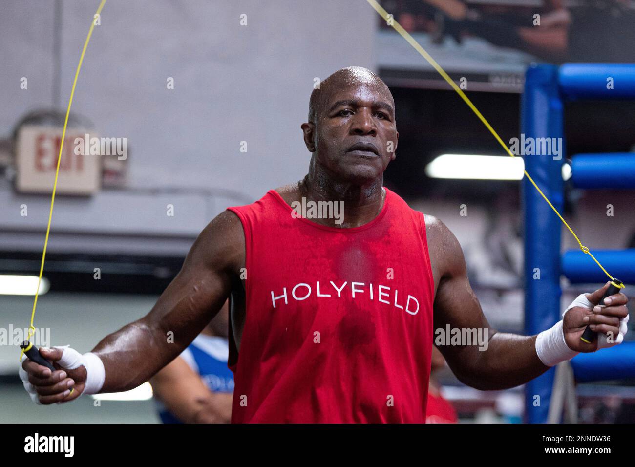 Former heavyweight boxing champion Evander Holyfield trains for an ...