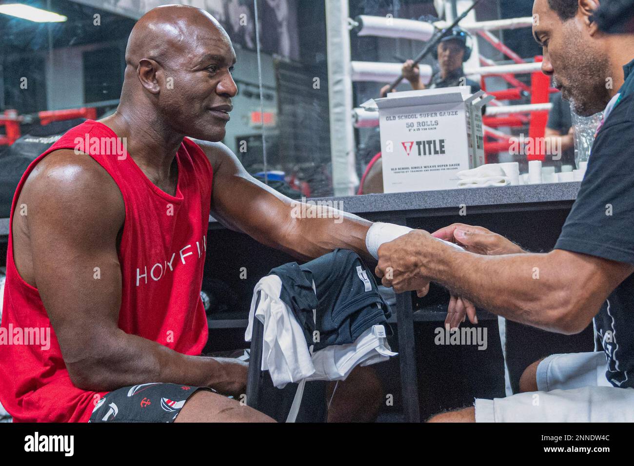 Former heavyweight boxing champion Evander Holyfield trains for an ...