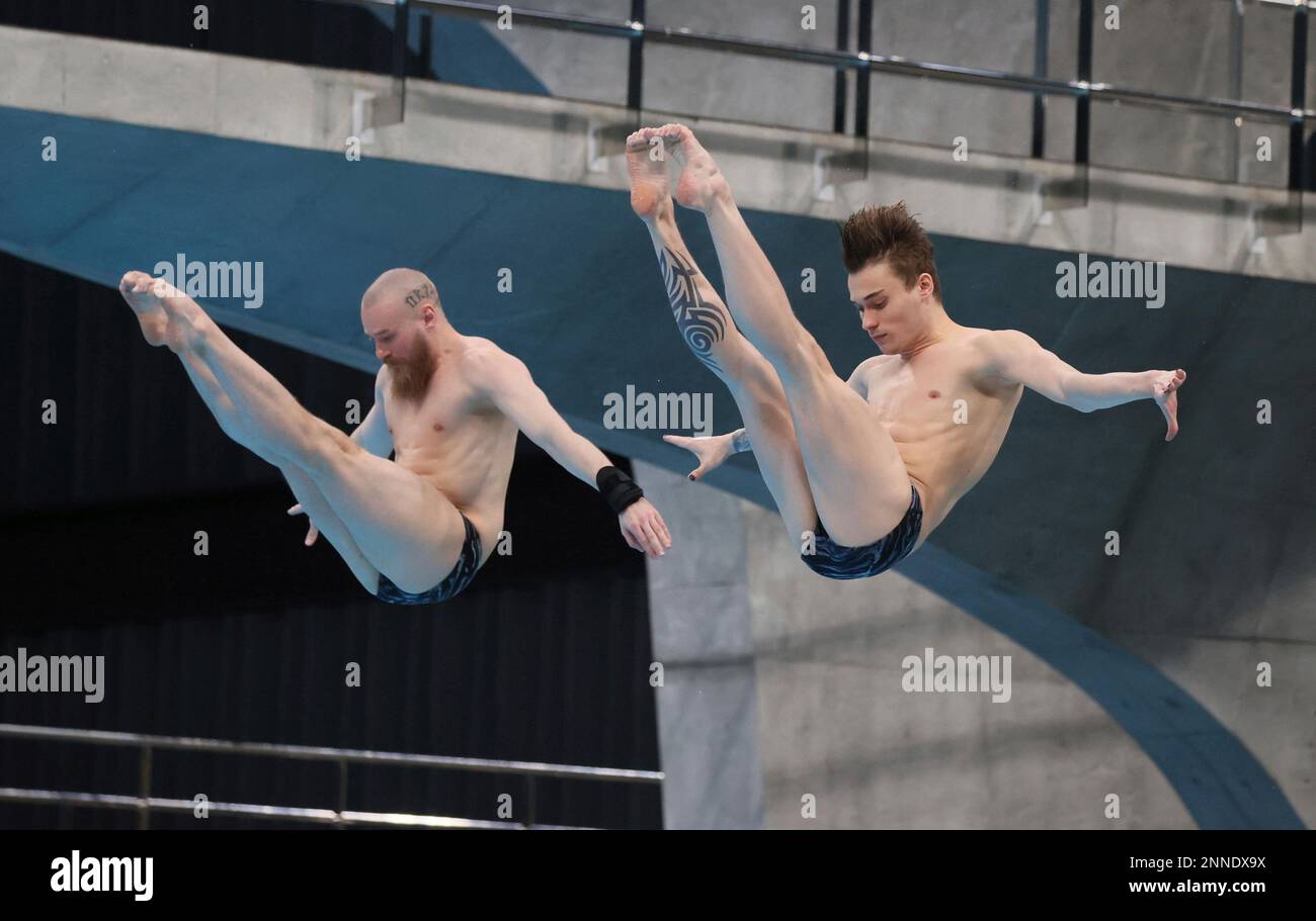 Evgenii KUZNETSOV and Nikita SHLEIKHER of Russia perform during men's Synchronised 3m ...