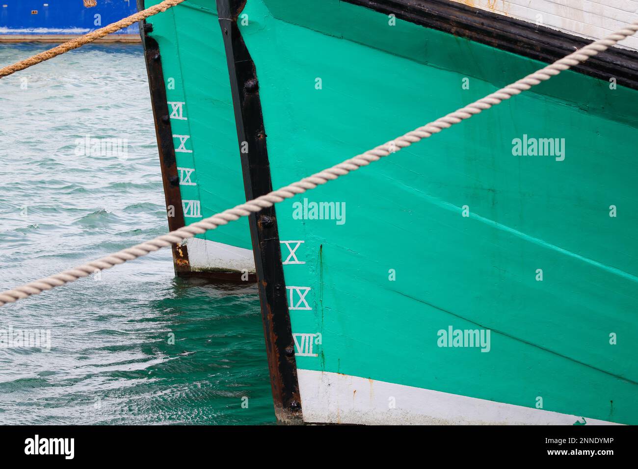 Fishing Trawler Bows With Load Markings In Harbor Stock Photo - Alamy