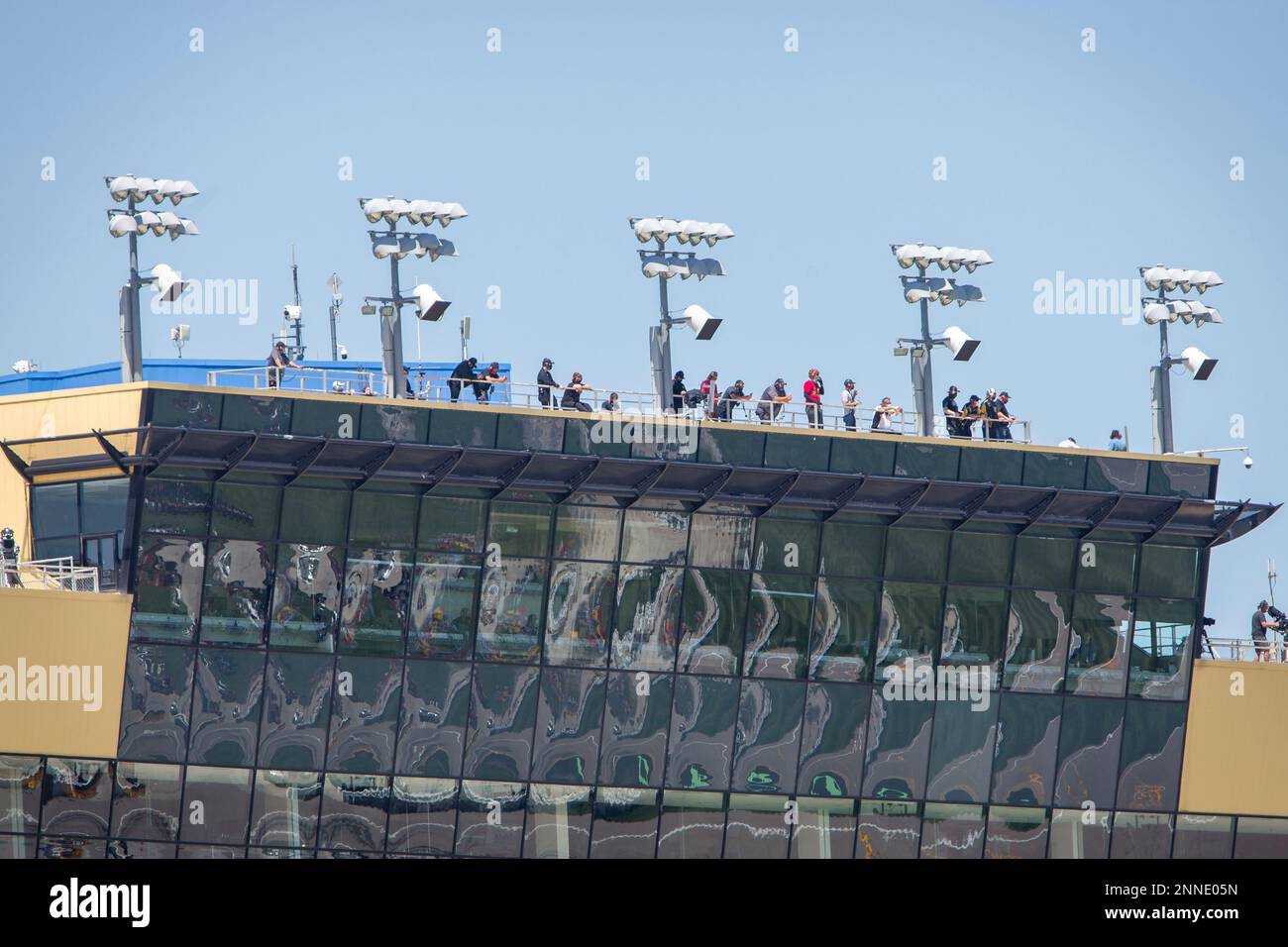 KANSAS CITY, KS - MAY 01: Race spotters on top of the grandstand during ...