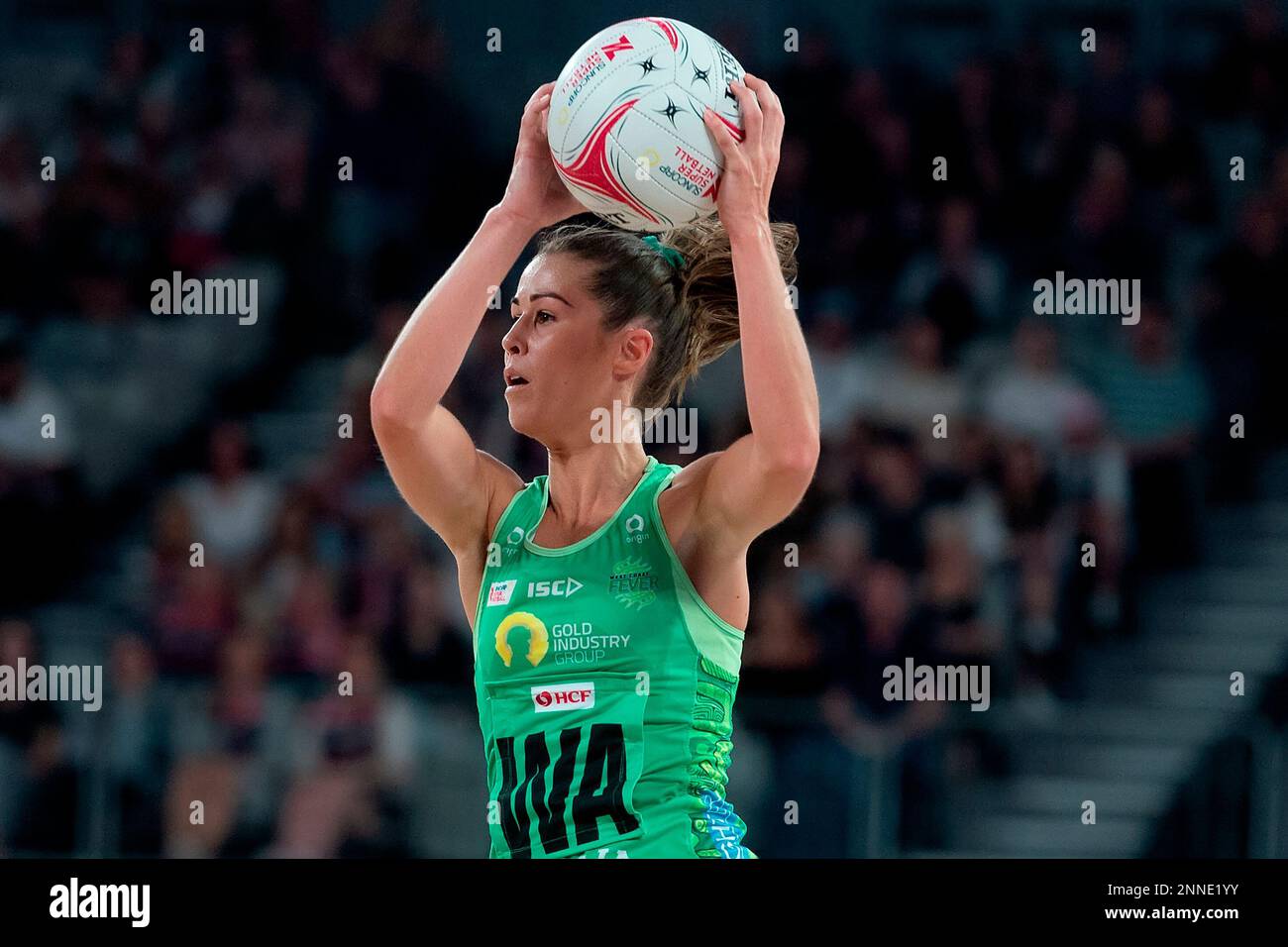 MELBOURNE, AUSTRALIA - MAY 01: Emma Cosh of the West Coast Fever jumps ...