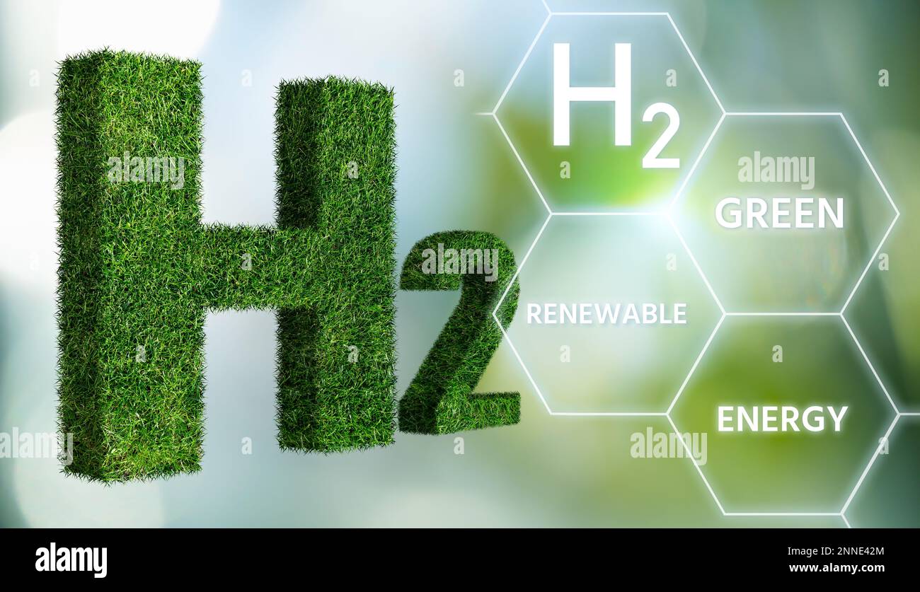 Symbol of green hydrogen H2 from grass Stock Photo - Alamy