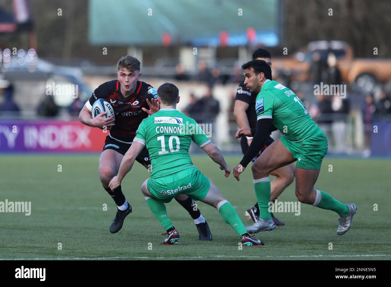 London, UK. 25th Feb, 2023. Olly Hartley of Saracens on the ball during ...