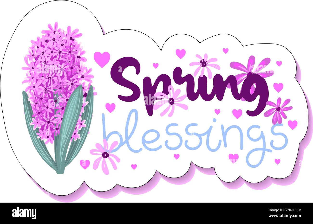 sticker with cute inscriptions and receipts. spring flower hyacinth ...