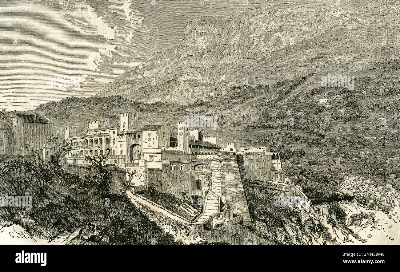 Europa, Monaco, Blick auf das Schloß, Holzstich um 1880. / Europe ...