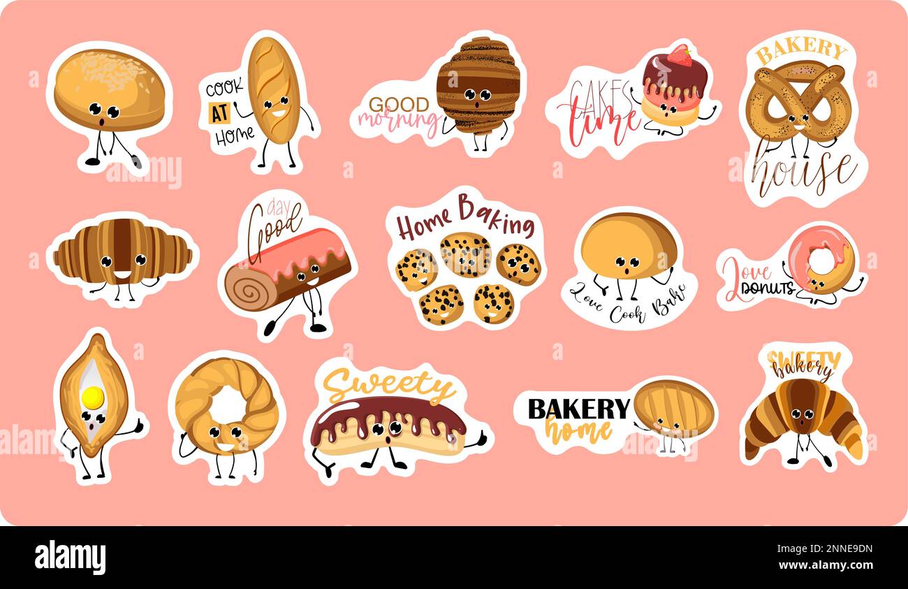 Collection of stickers with cute funny phrases about the bakery. bakery ...