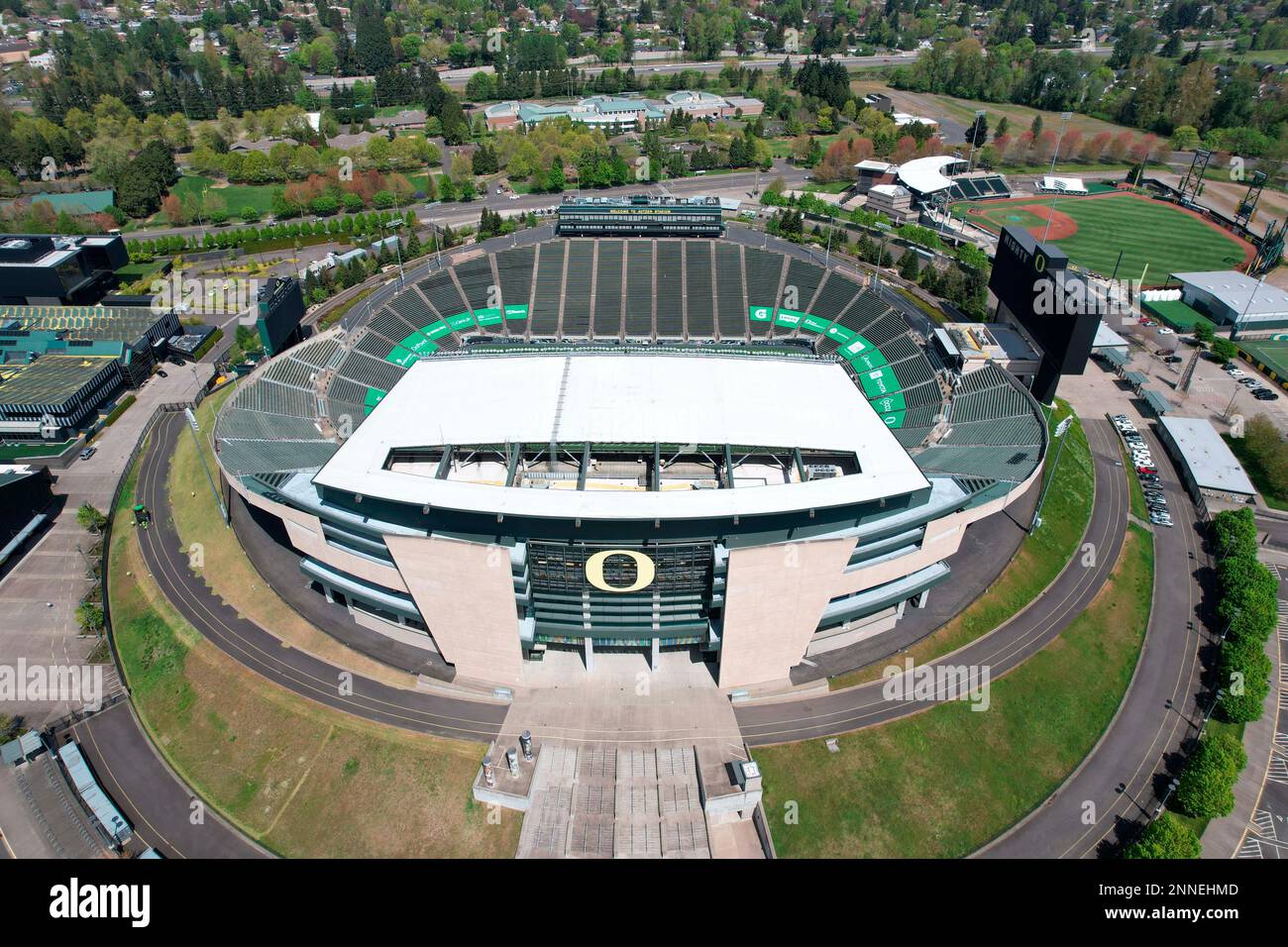 An aerial view of Autzen Stadium on the campus of the University of ...