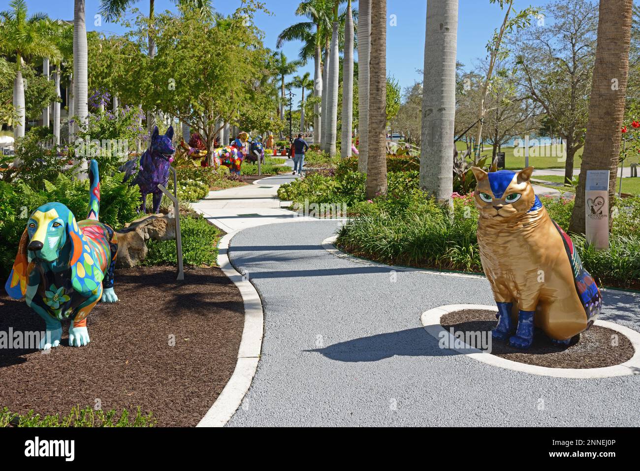 British Blue Cat and Basset Hound. Dogs and Cats Walkway and Sculpture ...